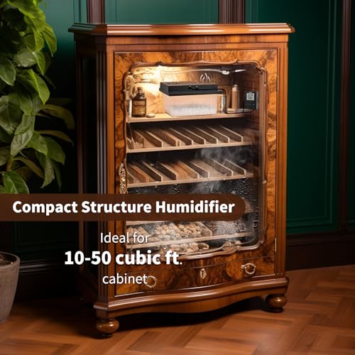 Briidea Electric Humidifiers for Cabinet (10-50 Cubic Ft.), 60% RH~80% RH Humidity Setting Values, Perfect Monitoring Temperature and Humidity, 12V Adapter Power Supply