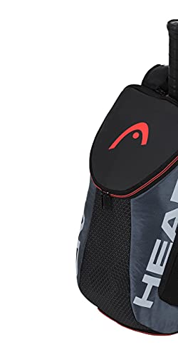 HEAD Tour Team Tennis Backpack 2 Racquet Carrying Bag w/Padded Shoulder Straps & Shoe Compartment - Black/Grey.