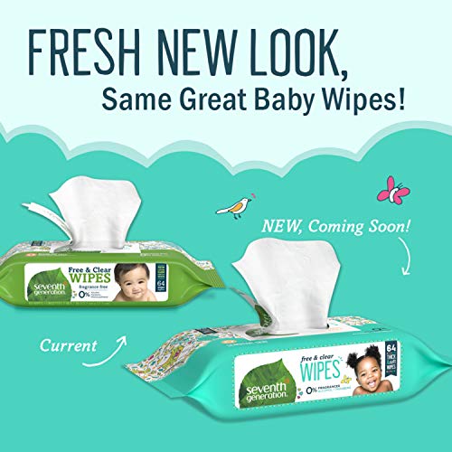 Seventh Generation Free & Clear Baby Wipes Refill Unscented and Sensitive Gentle as Water 64 count Pack of 12 (768 Total)
