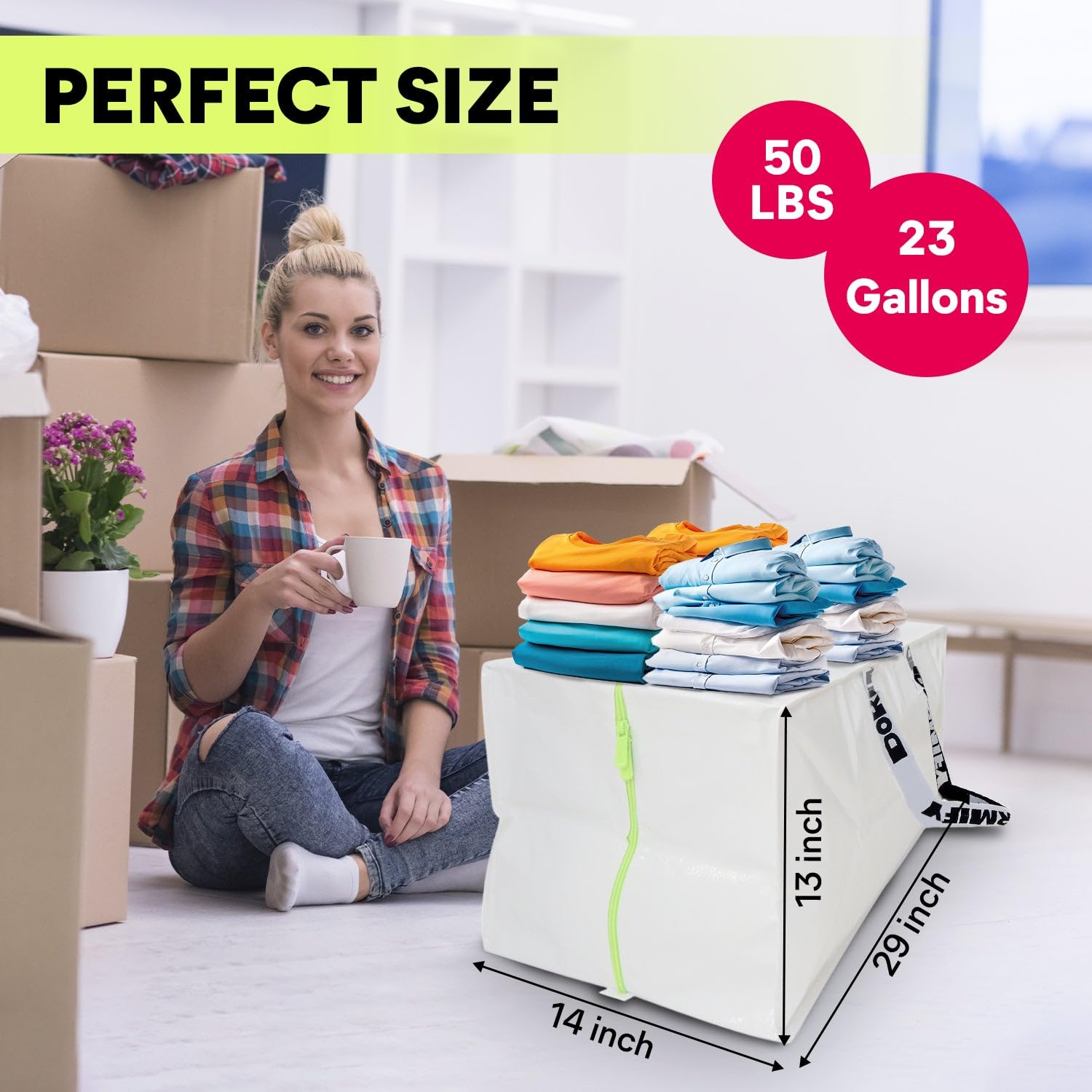 Dormify Storage Duffle Bag | White | Heavy Duty Moving Bag | Laundry Bag | Travel Bag | Waterproof with Comfortable Straps | Dorm & College Essentials | 2 Pack