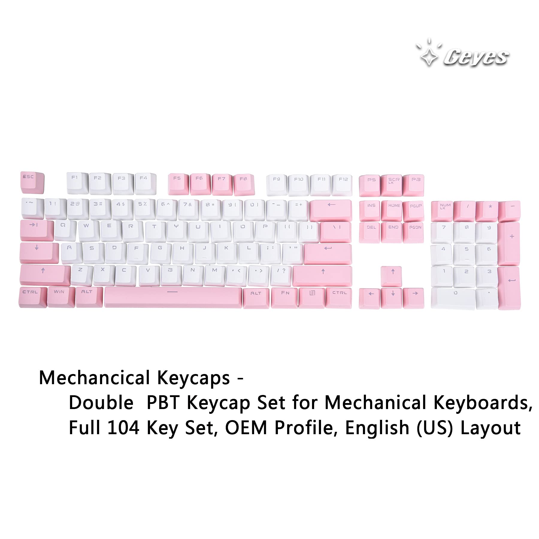 Mechanical Keycaps, Geyes Doubleshot PBT Backlit Keycaps with Cherry MX Switches and Clones OEM Profile 104 Keys PBT Keycaps for 104/87/61 Mechanical Keyboard PC Gaming Keyboard,White Blue Keycaps