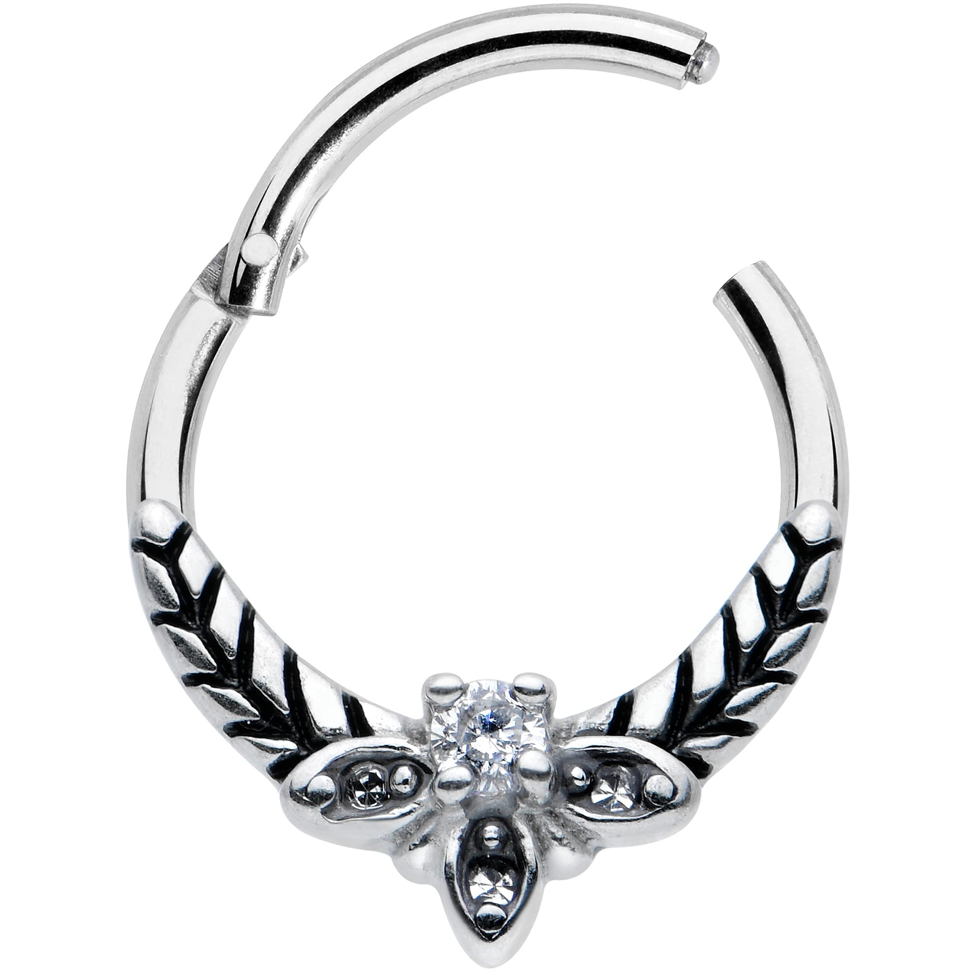 Body Candy Womens 16G Steel Hinged Segment Ring Seamless Cartilage Nipple Clear Accent Bee Nose Hoop 3/8"