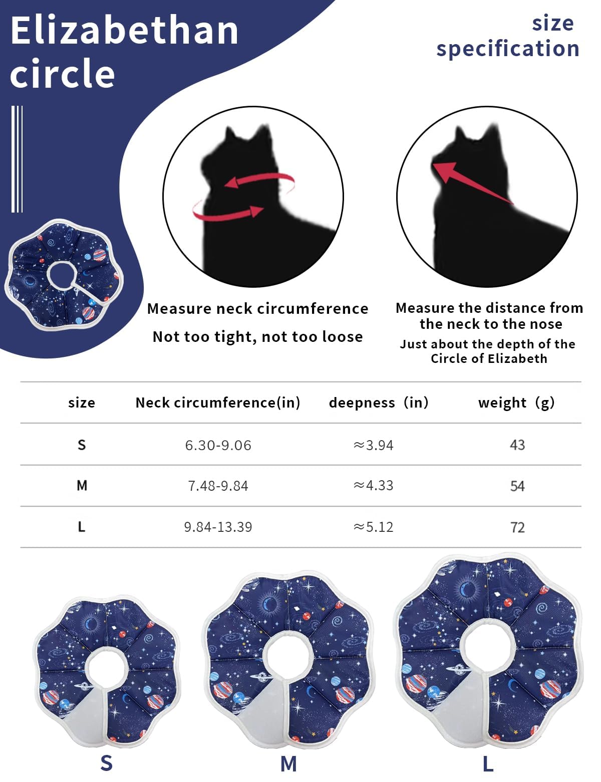SUSWIM Cute,Soft Cat Recovery Collar,Adjustable Pet Cat Cone Collar,Pet Neck Donut Protective Recovery Cone for Cat-Comfortable Lightweight Elizabethan Collar for Kitten Prevent from Lick Wound