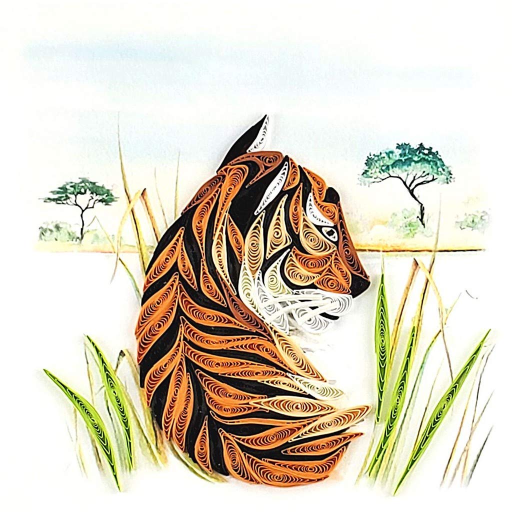 Bengal Tiger Quilling Greeting Card, 6x6" with Envelope. Any Occasion. Blank Inside. Hand-made. Suitable for Framing.