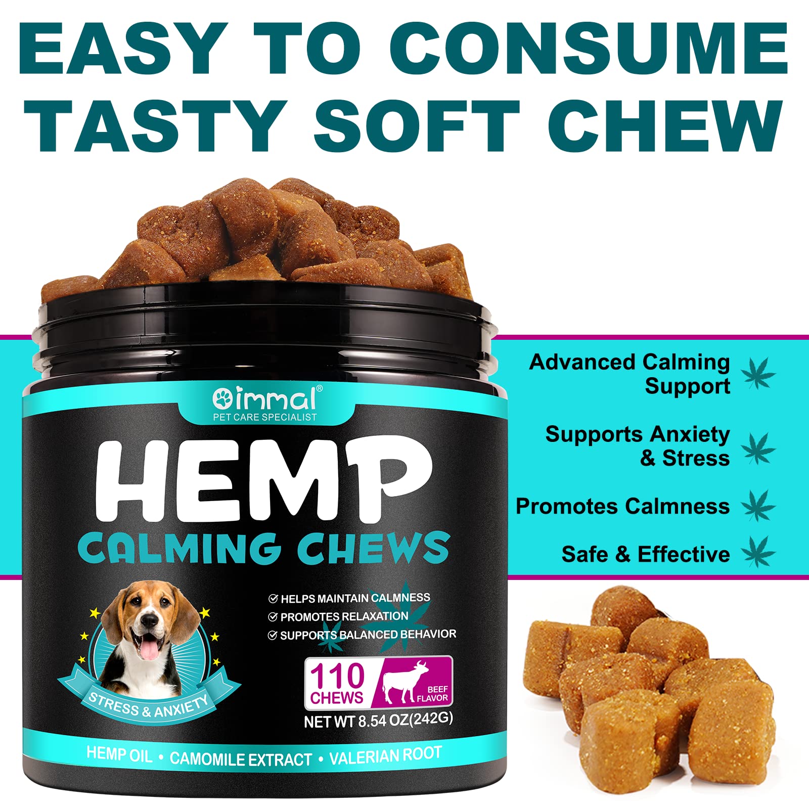 YEUGSCKA Dog Calming Treats Beef Flavor (110PCS), Helps Dog Anxiety & Stress Relief,Aid with Separation,Barking,Stress Relief, Hyperactivity,Aggression, Reactivity for All Breeds,Ages & Sizes Dogs