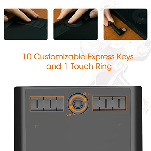 GAOMON M10K 10 x 6.25 Inches Graphic Drawing Tablet with 8192 Levels Battery-Free Stylus and 10 Customizable Hot-Keys for Digital Drawing & OSU & Online Teaching-for Mac&Windows