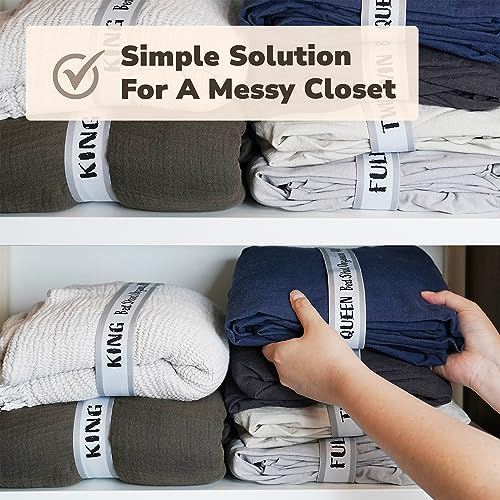 ECOHomes Bed Sheet Organizer and Storage Label Bands | Sheets Set Organizers for Linen Closet - Elastic Bedding Sheet Keepers Straps for Foldable Bedsheet, Pillow Case, Duvet (King 4PCs Pack | Cream)