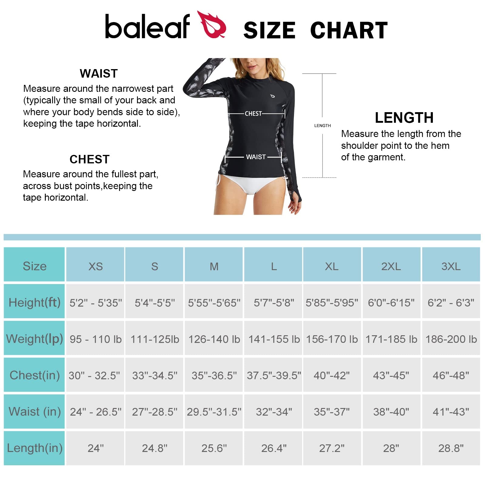 BALEAF Women's Rash Guard Swimsuit Top Long Sleeve UPF 50+ UV Swim Diving Shirts Printed black XL