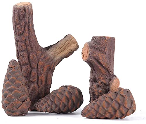 NC Gas Logs 10pcs Gas Fireplace Logs Set of Ceramic Wood Logs. Fireplace Log Set for Ventless, Electric Outdoor Fireplaces Fire Pits Realistic Use (10, 15w*22L)