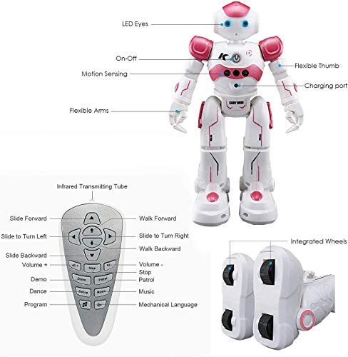 FLYWIND RC Robot Toys for Kids, Programmable Smart Remote Control Robot Toy Intellectual Control Robot Rechargeable, Walking Dancing Robot Gesture Sensing Robot Birthday Gift for Boys Girls (Pink)
