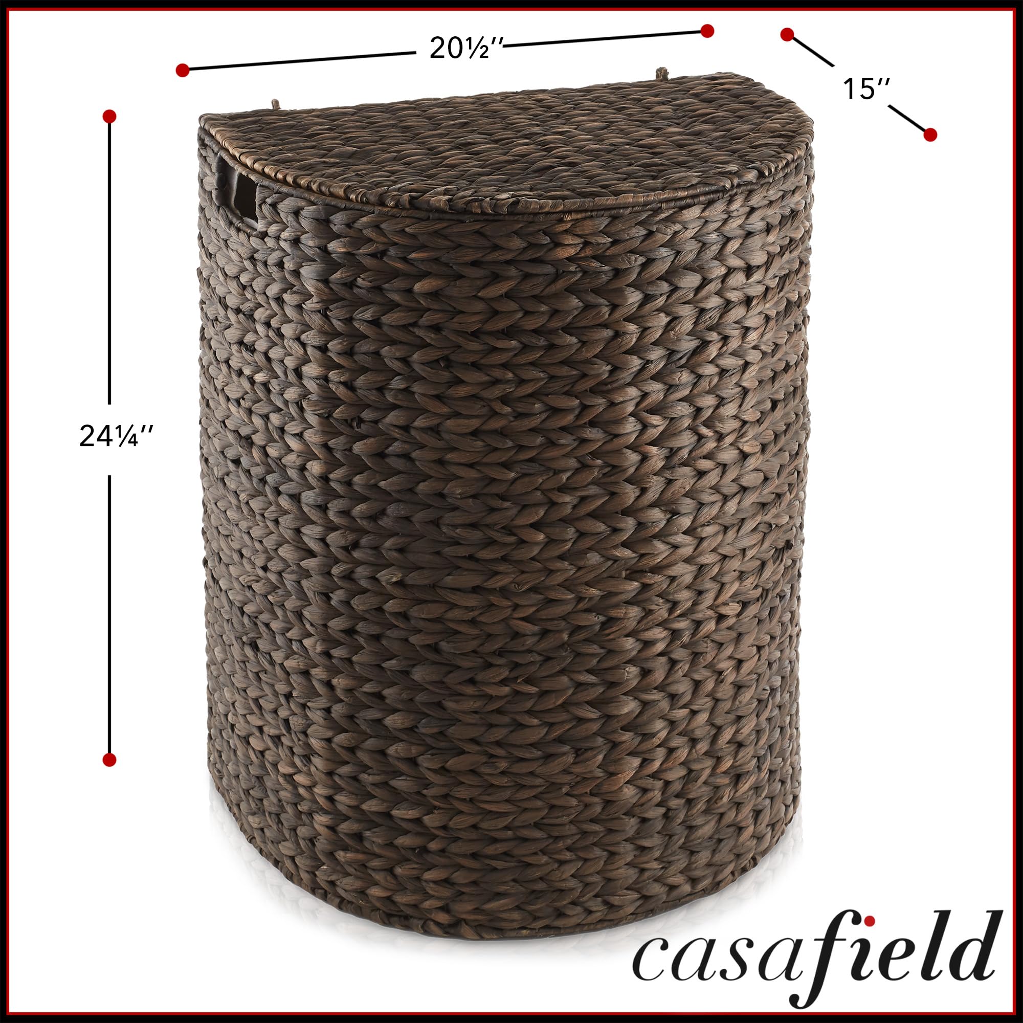Casafield Half Moon Laundry Hamper with Lid and Removable Liner Bag - Natural, Woven Water Hyacinth Laundry Basket for Clothes and Towels