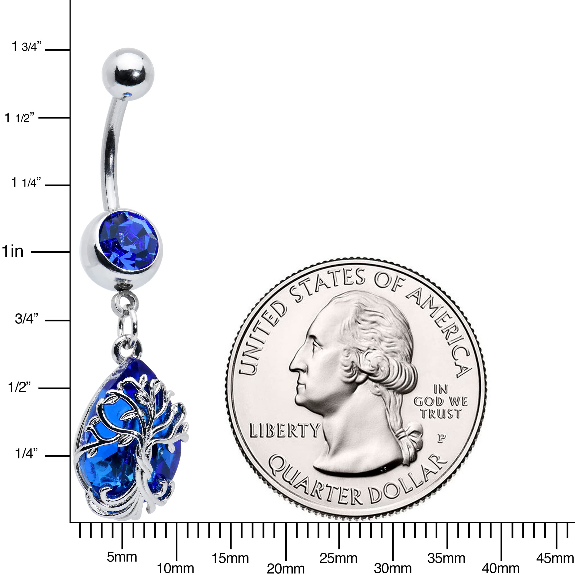 Body Candy Womens 14G Stainless Steel Navel Ring Piercing Blue Accent Drop Tree Dangle Belly Button Ring