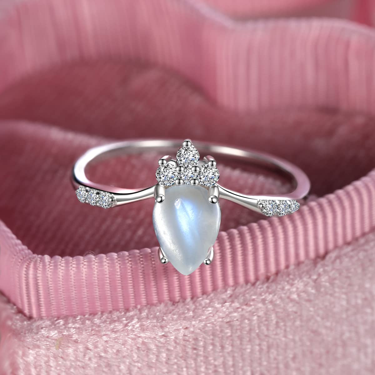 Angol Genuine Moonstone Ring Sterling Silver Teardrop Moonstone Ring Minimalist Statement Band Finger Ring Dainty Trendy with Box for Women (7)