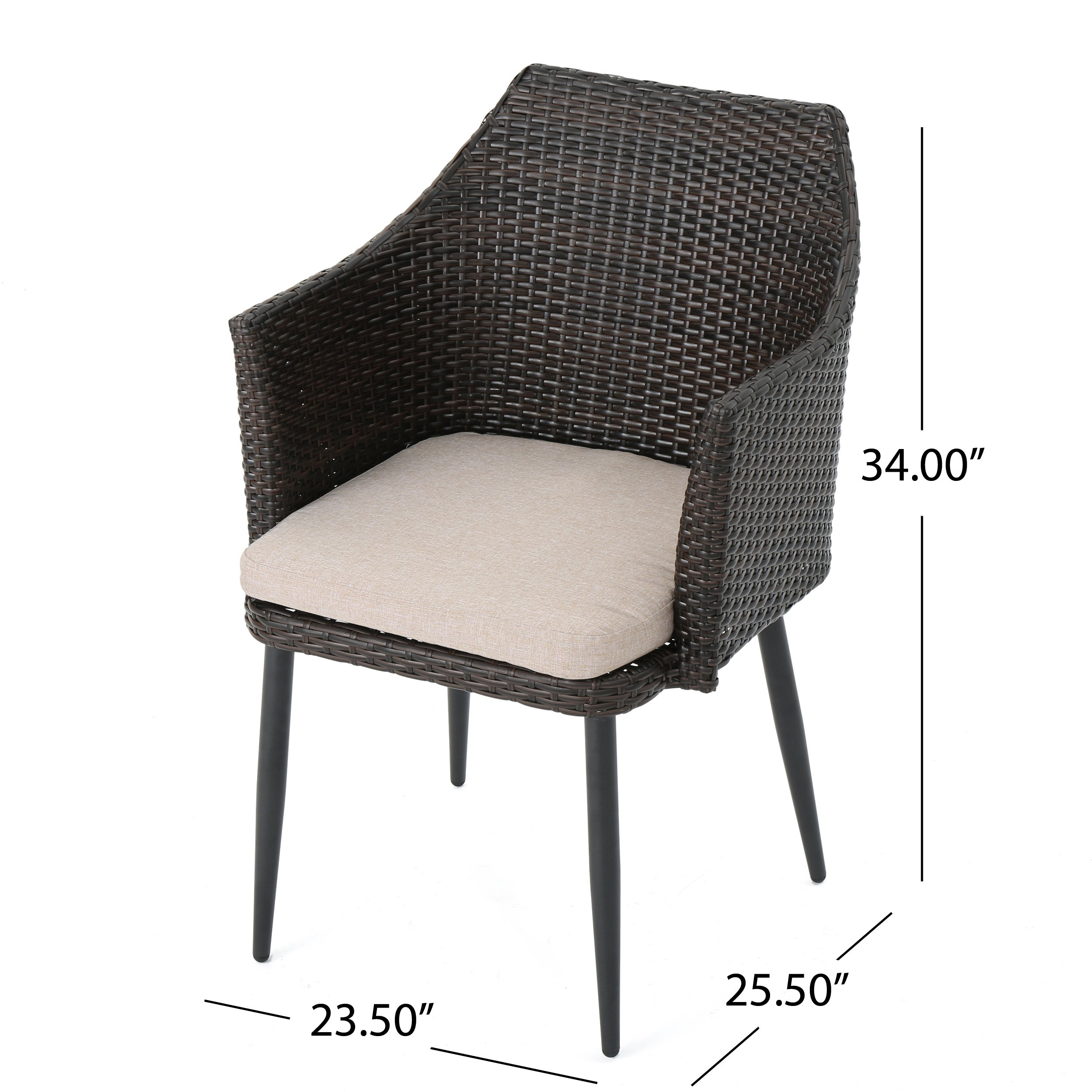 Christopher Knight Home Iona Outdoor Wicker Dining Chairs with Metal Legs and Water Resistant Cushions, 2-Pcs Set, Multibrown / Textured Beige / Dark Brown