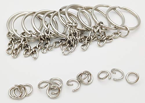 Key Ring with Chain and Open Jump Rings 1 inch, 50 Pack