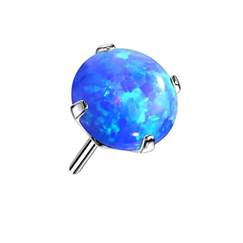 BODY DAZZ Prong Set Synthetic Opal Push in Titanium Top, Use with Threadless Post for Labret, Nose Rings, Cartilage Earring, Lip Piercing (Blue 4mm Gem)