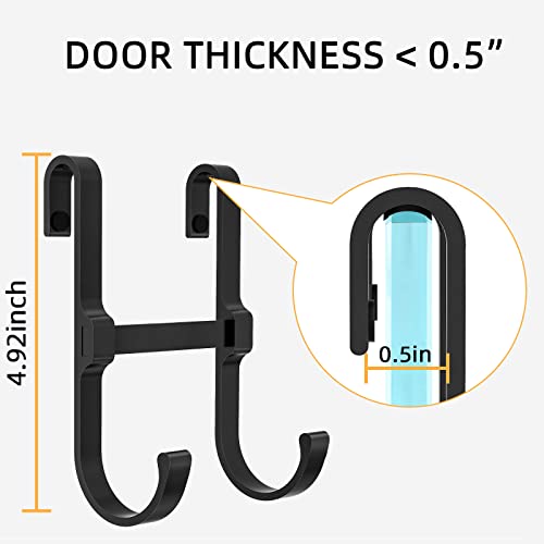 FWYH Glass Shower Door Hooks (2 Pack), Towel Hooks for Bathroom Frameless Glass Shower Door, Over Door Hooks Bathroom Drilling-Free Hanger for Hanging Towel, Robe, Loofah, Squeegee, Matte Black