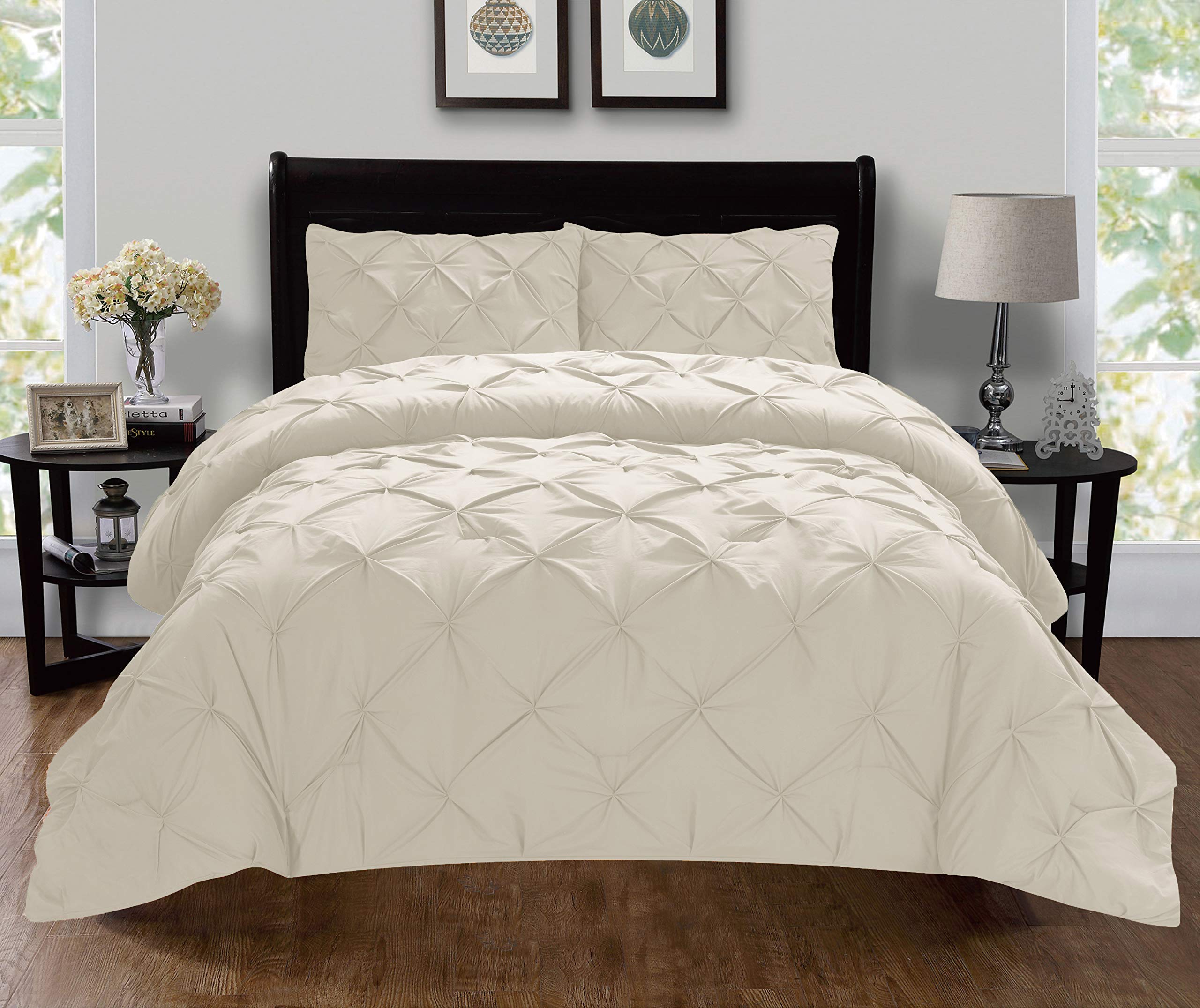 Celine Linen Luxury Super-Soft Coziest 1500 Premier Hotel Quality 3-Piece Pintuck Design Duvet Cover Set, (Insert Comforter Protector) Wrinkle-Free, King/California King, Cream