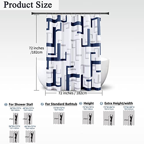 Naturoom Modern Geometric Shower Curtain Blue, Water Repellent, Polyester Bath Curtain for Bathroom, Textured Fabric Curtain Set with 12 Hooks, Machine Washable, 72 x 72 inch