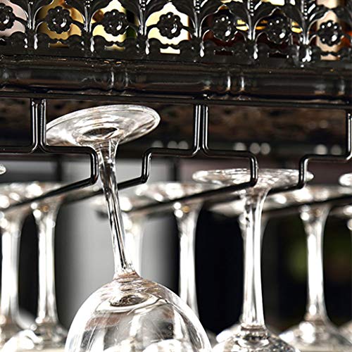 Creative Simplicity Wall-Mounted Retro Iron Art Storage Wine Rack Wine Bottle and Wine Glasses Display Shelf Black 100 X35X27Cm J1031, PIBM, Black, 150 * 35cm