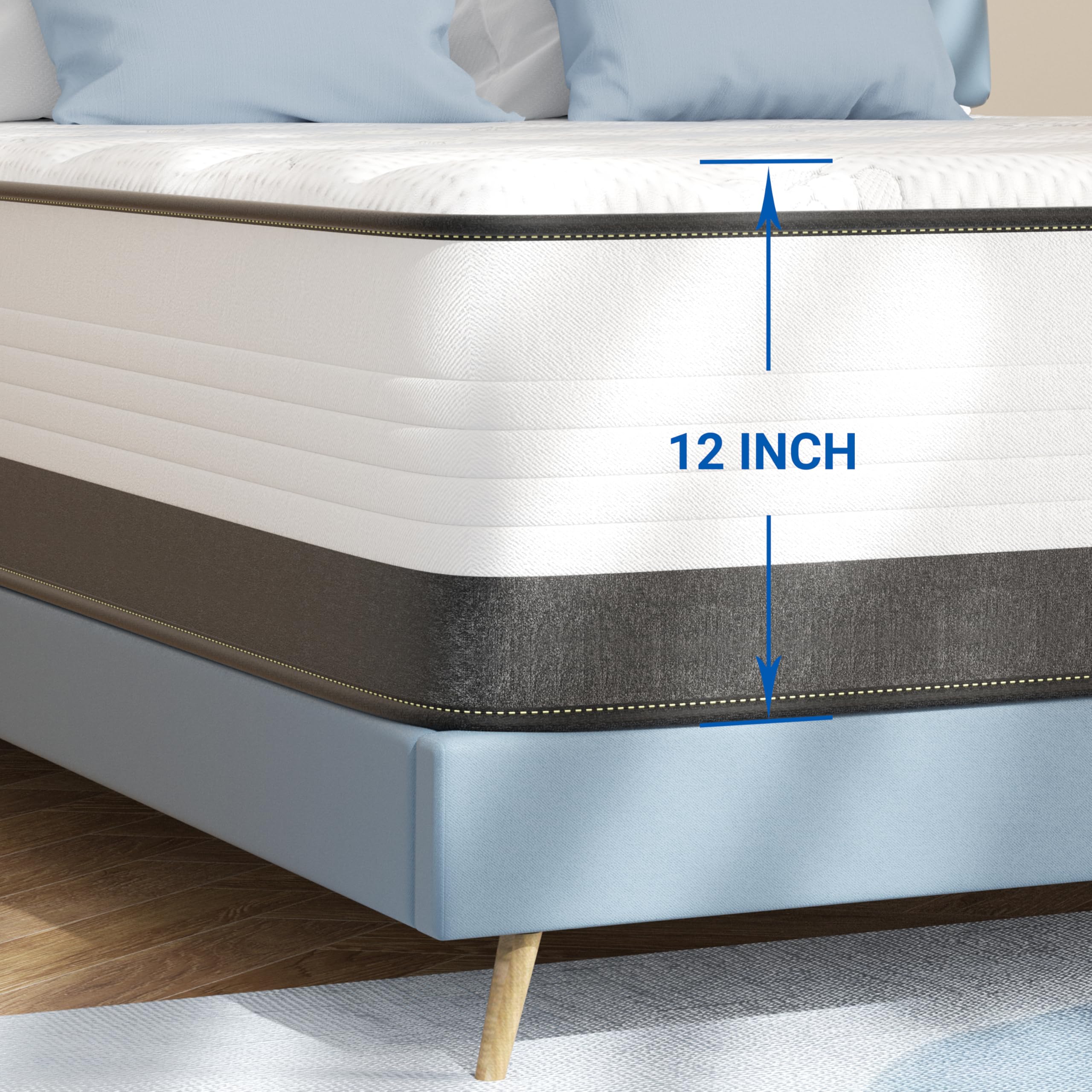 SEMIELO Twin Size Mattress, 12 Inch Twin Mattress in a Box, Hybrid Mattress with Memory Foam and Pocketed Coils for Breathable and Durable Support, CertiPUR-US Certified