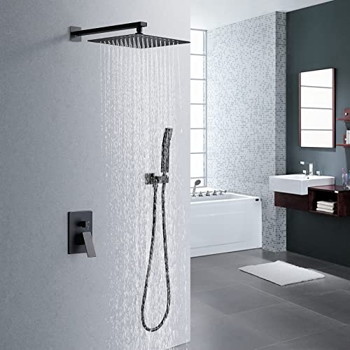 GELE Rainfall Shower Head, 10 Inch High Pressure Shower Head, Ultra -thin Matte Black Shower Head Without Shower Arm, Stainless steel