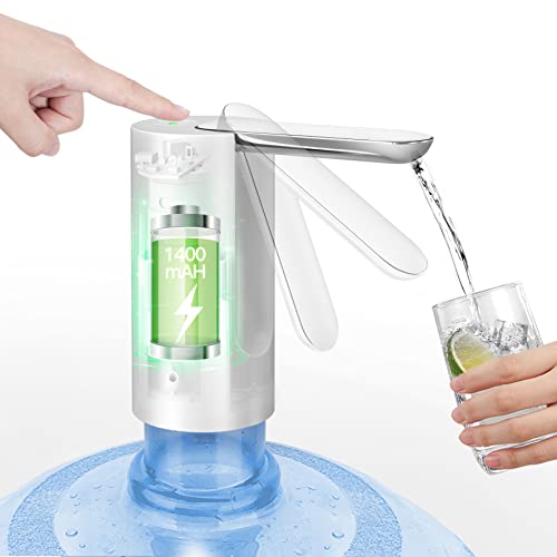 Foldable Water Dispenser for 5 Gallon Bottle, 1400mah Type-C Rechargeable Water Jug Pump, Automatic Portable Electric Drinking Water Jugs Dispenser Ideal for Outdoor, Indoor, Picnic, and Camping