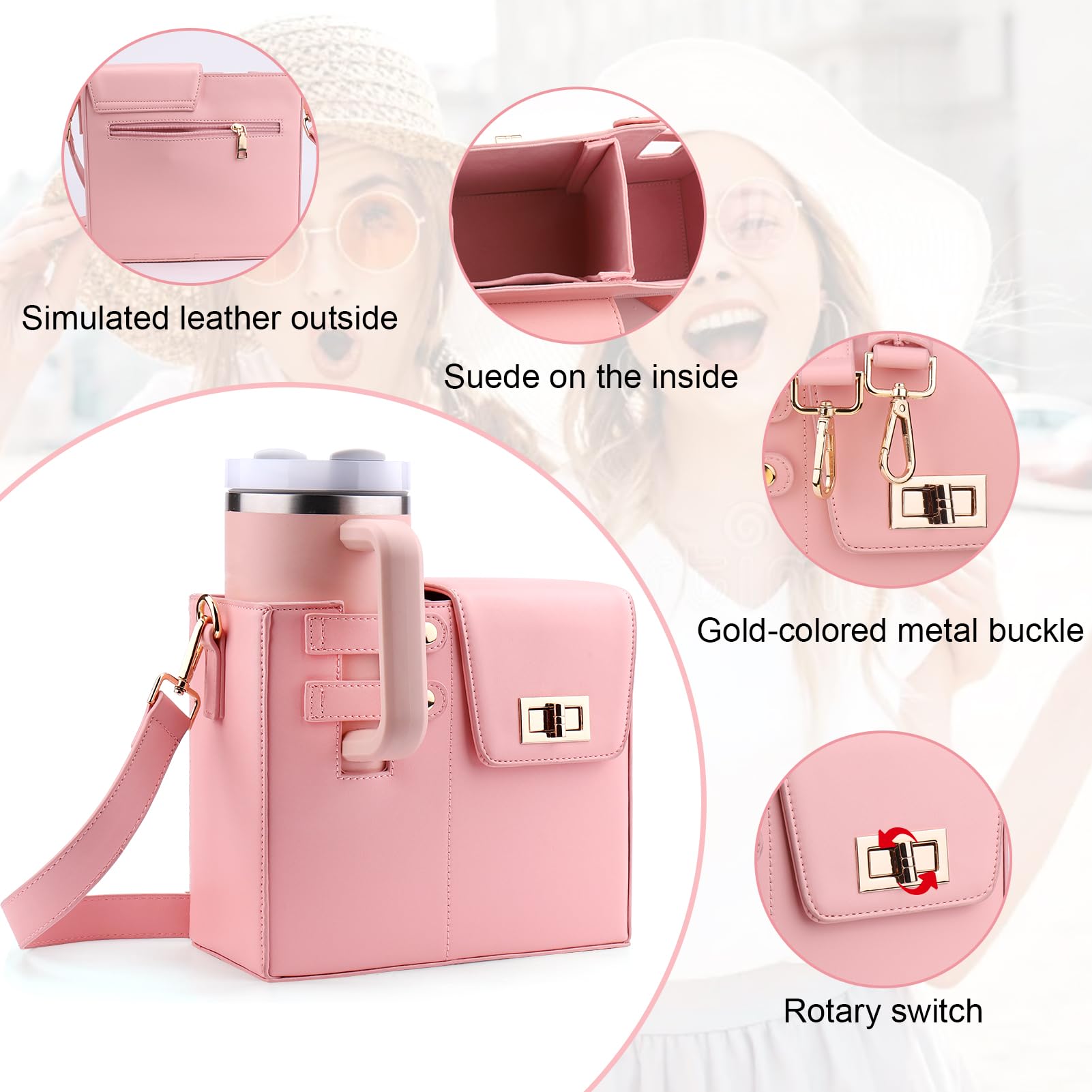 BABORUI Crossbody Cup Holder Bag Compatible with Stanley/Owala/Hydro Flask/YETI/Coffee Cups and Other Most Water Bottles