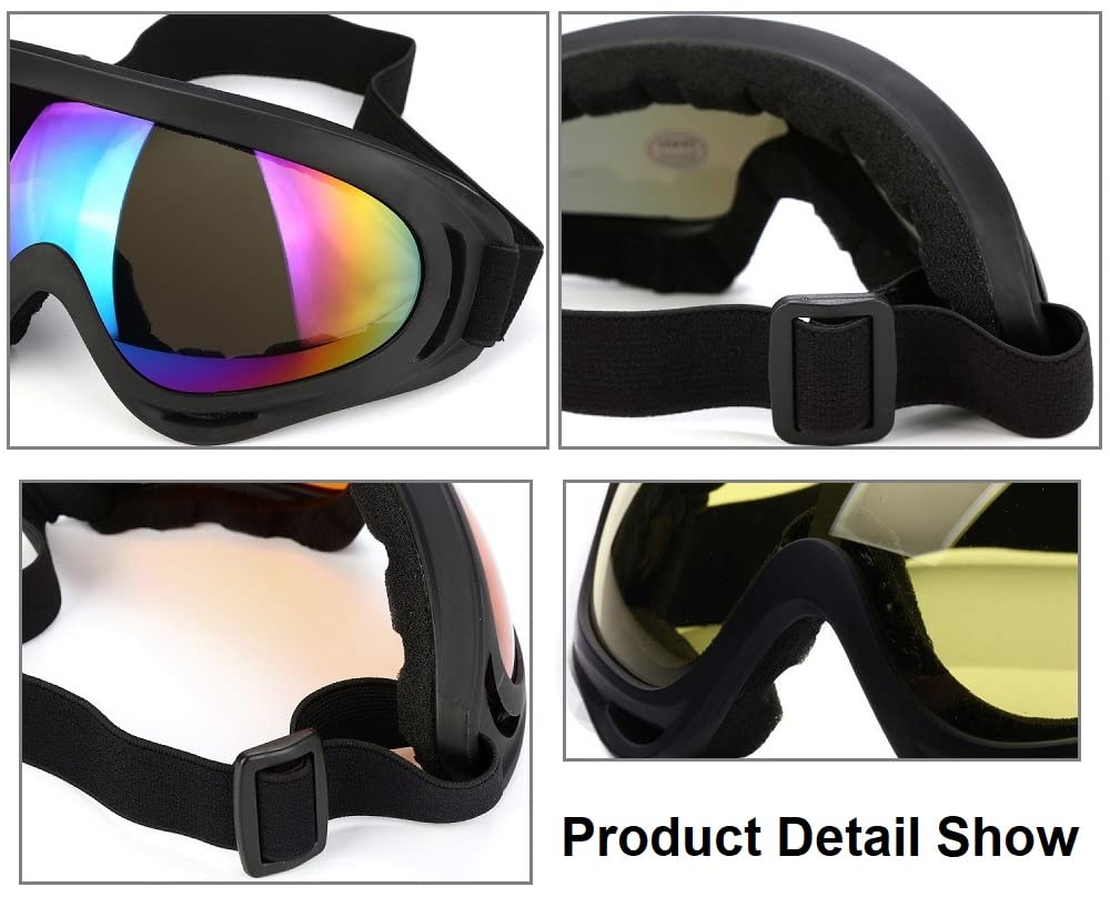 ARMADIO Ski Goggles, Motorcycle Goggles, Snowboard Goggles Anti-UV Anti-Scratch Dustproof Safety Goggles for Men Women Kids- 7PACK (7PACK X400)