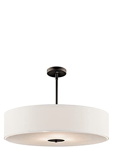 Kichler Convertible 24" 3-Light Pendant and Semi Flush Mount Fixture in Olde Bronze, Traditional Ceiling Light with White Microfiber Shade for Kitchen, Bedroom, or Hallway, (24" W, 6" H), 42122OZ
