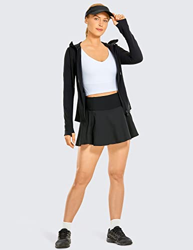 CRZ YOGA Women's Brushed Full Zip Hoodie Jacket Sportswear Hooded Workout Track Running Jacket with Zip Pockets Black Medium