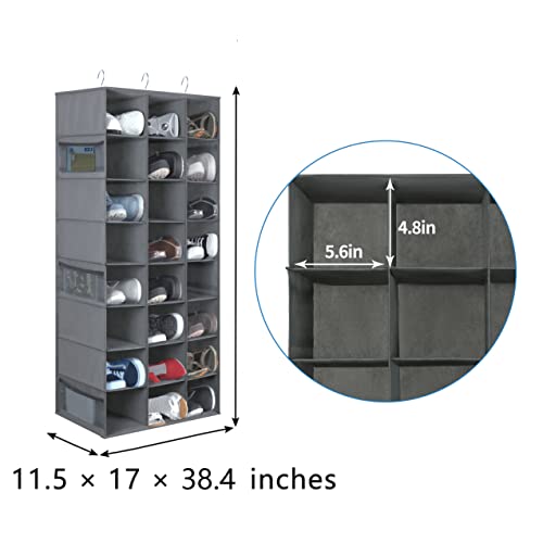 coastal rose Hanging Shoe Organizer for Closet, 24 Sections Shoe Holder Hanger Rack, Space-saving Shoe Organizers and Storage, Grey