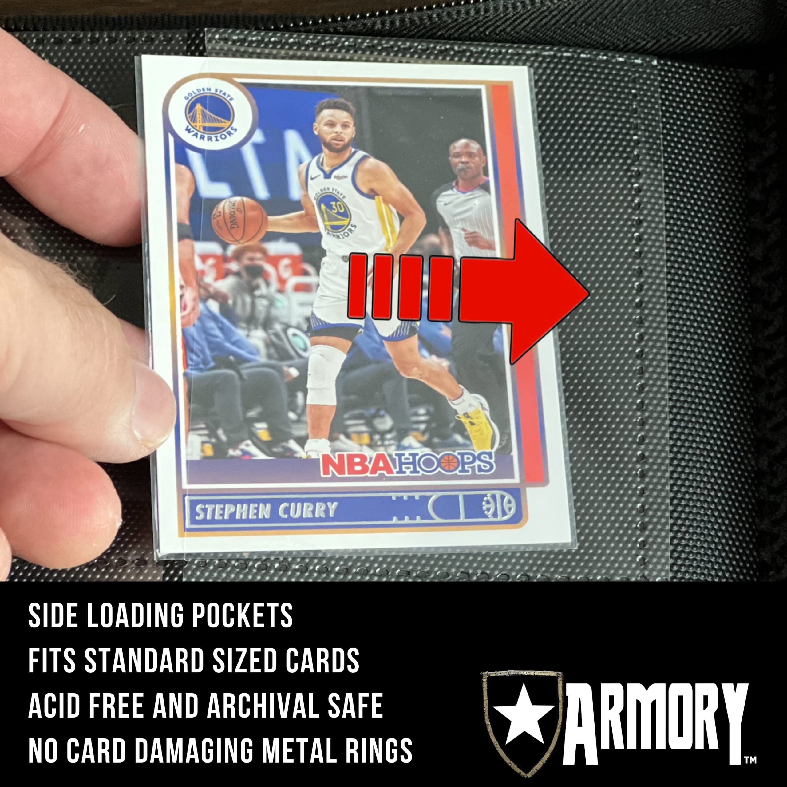 ARMORY 9 Pocket Plastic Card Binder with Secure Elastic Strap, Compatible with 360 Cards, Black