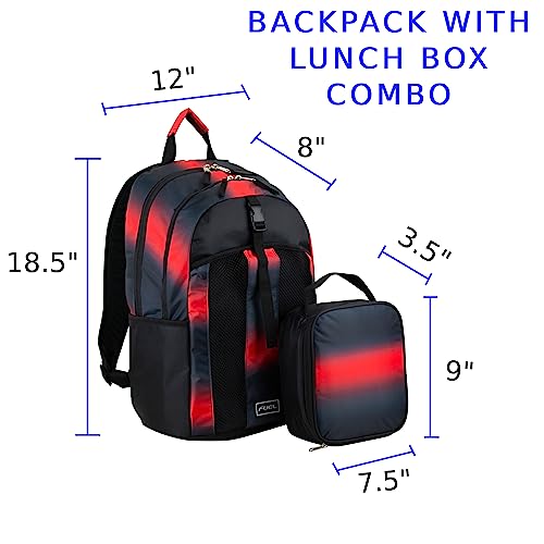 FUEL Backpack with Lunch Box Combo β 18β Two Compartment Water Resistant Durable Adjustable Straps with Side Water Bottle Pockets 2 in 1 Set - Red and Black