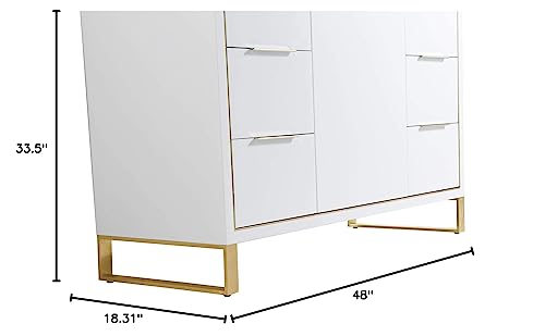 Fine Fixtures Opulence Collection 48 in. W x 20 in. D x 33 in. H Bathroom Vanity in White Matte with White Ceramic Sink - Satin Brass Hardware