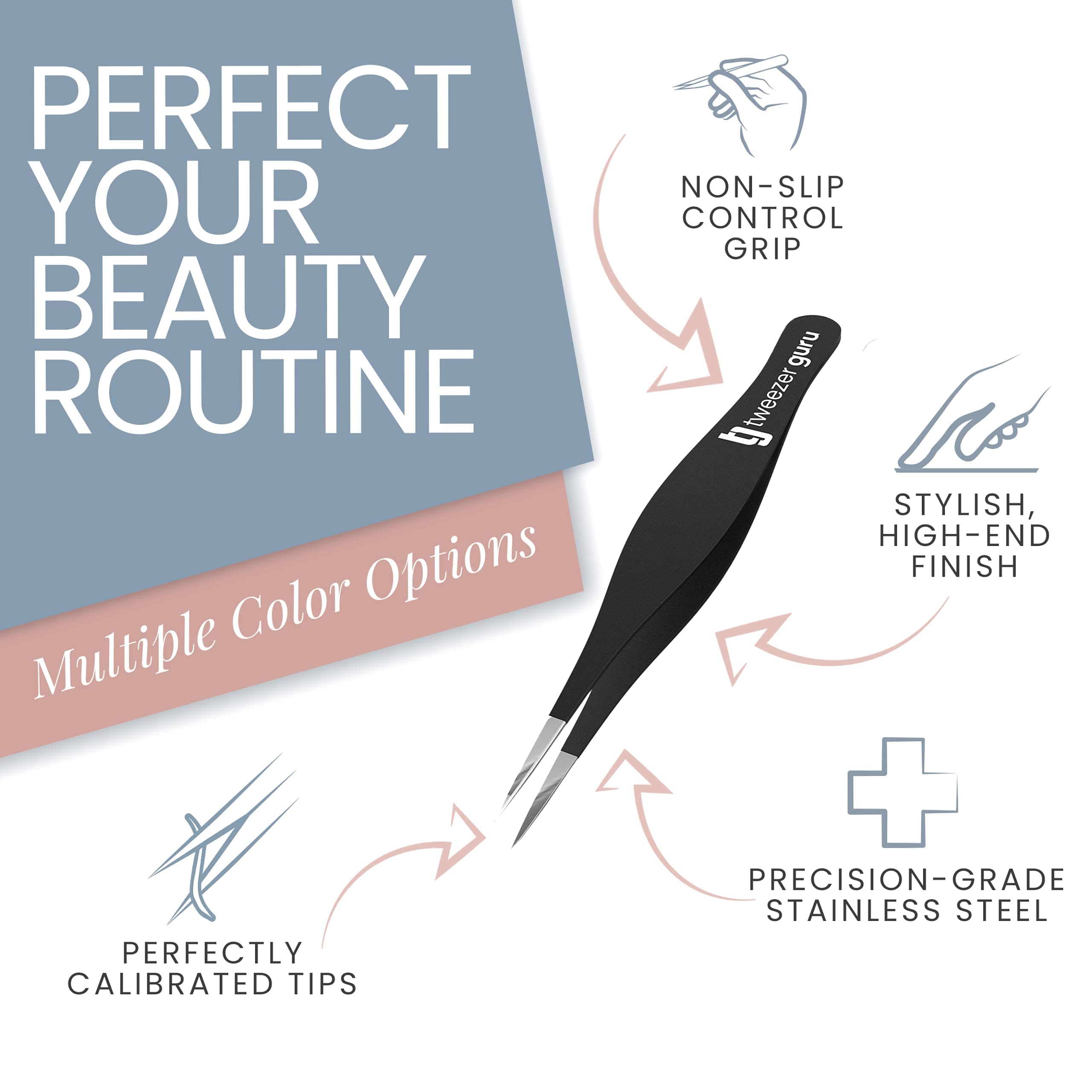 Tweezer Guru Pointed Tweezers - Sharp Precision Needle Nose Tip, Best Tweezers for Eyebrows and Ingrown Hair, Surgical Pointed for Blackheads & Splinters (Black)