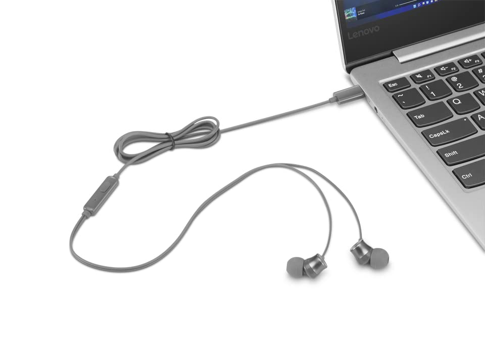 Lenovo - 300 Wired in-Ear USB-C Headphones - in-Line Microphone - USB-C Connectivity - Play & Pause Button - 3 Sizes Silicone Ear Tips Included