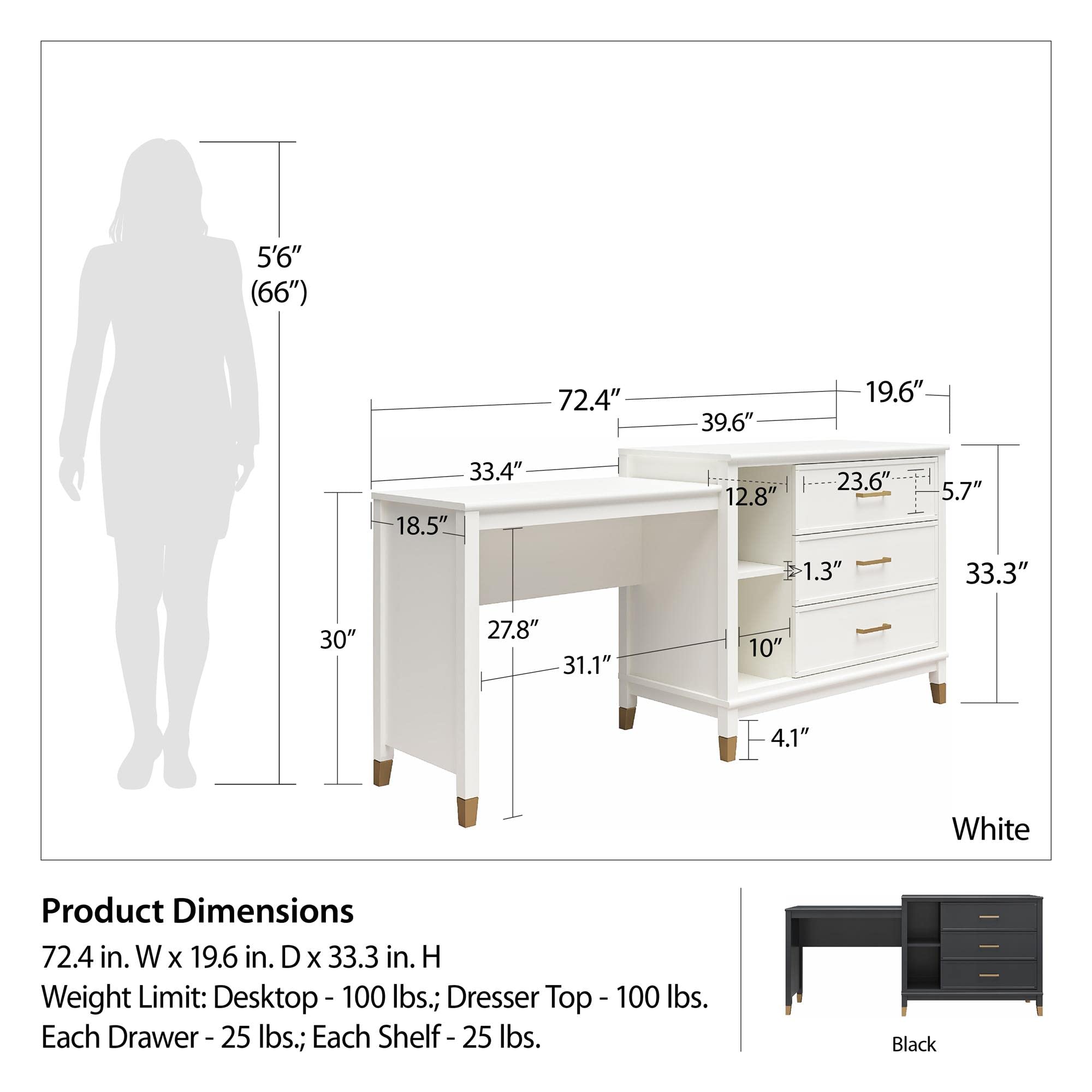 CosmoLiving by Cosmopolitan Westerleigh 3-in-1 Media Dresser, Black