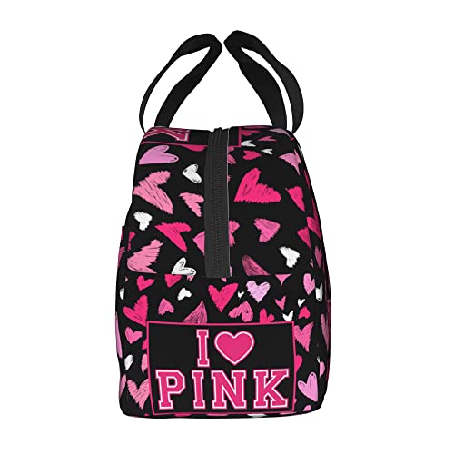 Giwawa I Like Pink Lunch Bag Pink Heart Portable Insulated Lunchbox Waterproof Tote Bento Bag for School Office Camping Picnic