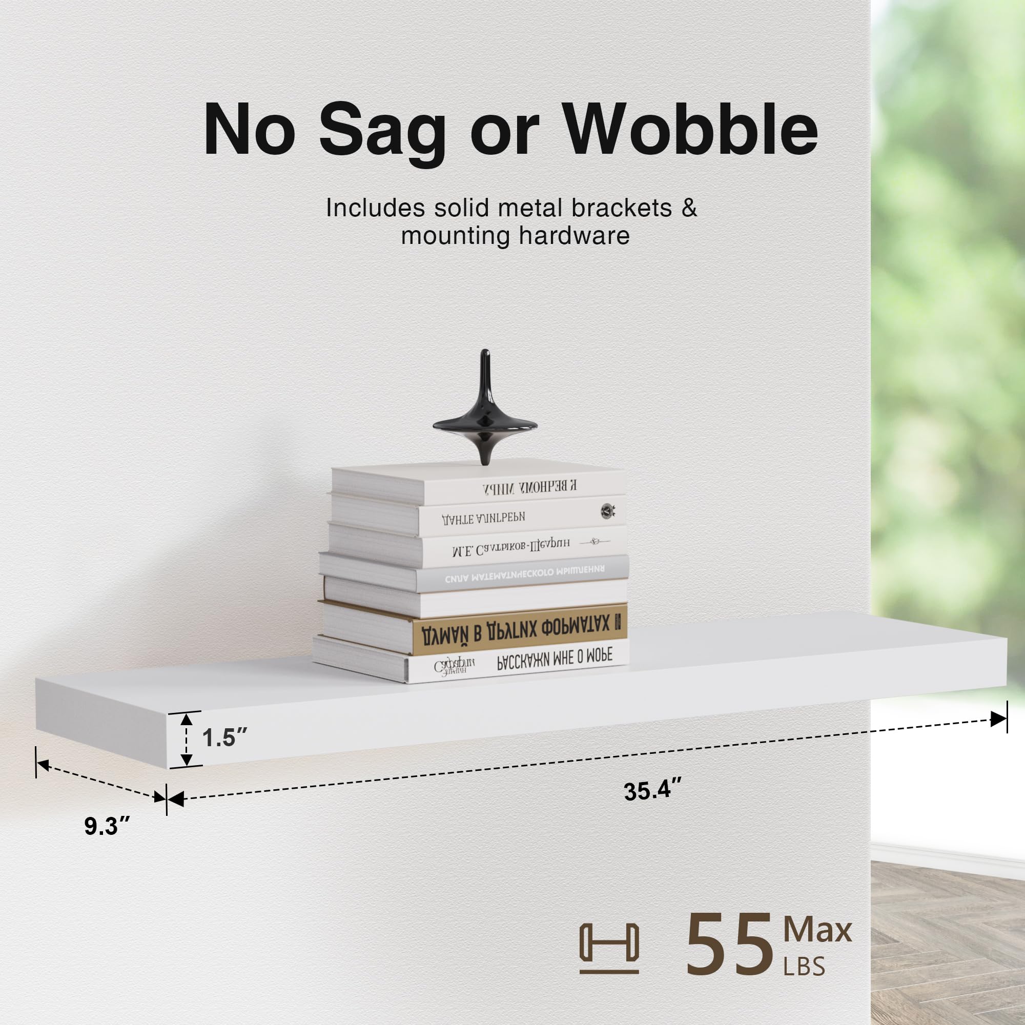 Colima Floating Shelves for Wall White Wood Wall Shelf for Bedroom, 36 Inch Wall Mounted Floating Shelves for Bathroom Living Room Kitchen Office, 1.3" Thick Floating Book Shelves for Wall, Set of 2