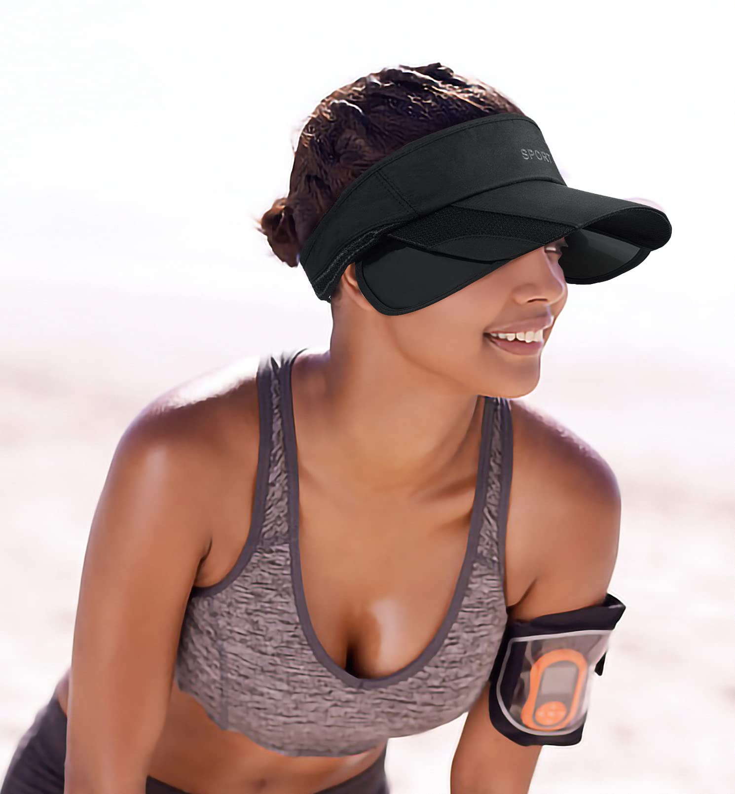 Men Women Sun Protection Sports Visor Hats Summer Wide Brim Adjustable Golf Tennis (Black, One Size)