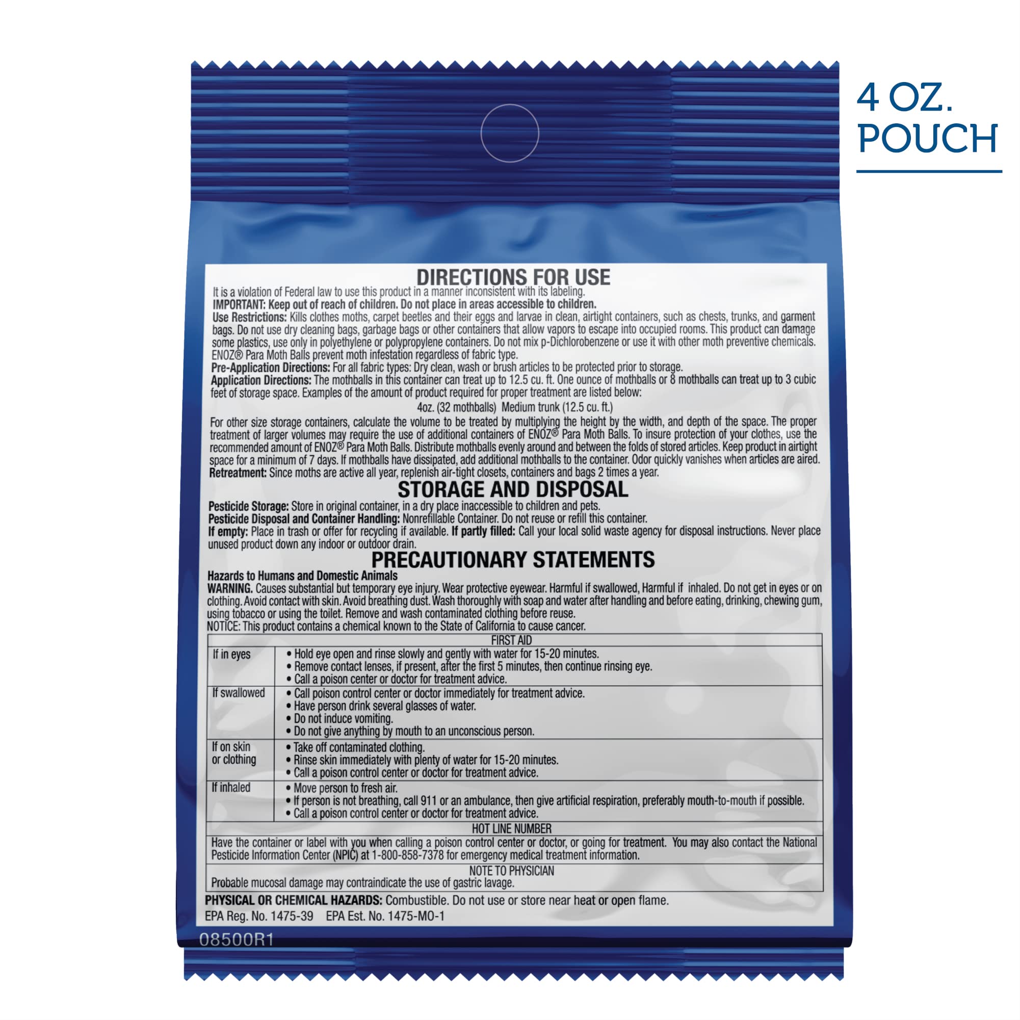 Enoz para Moth Balls, Kills Clothes Moths and Carpet Beetles, No Clinging Odor, Use for Storage, 4 oz
