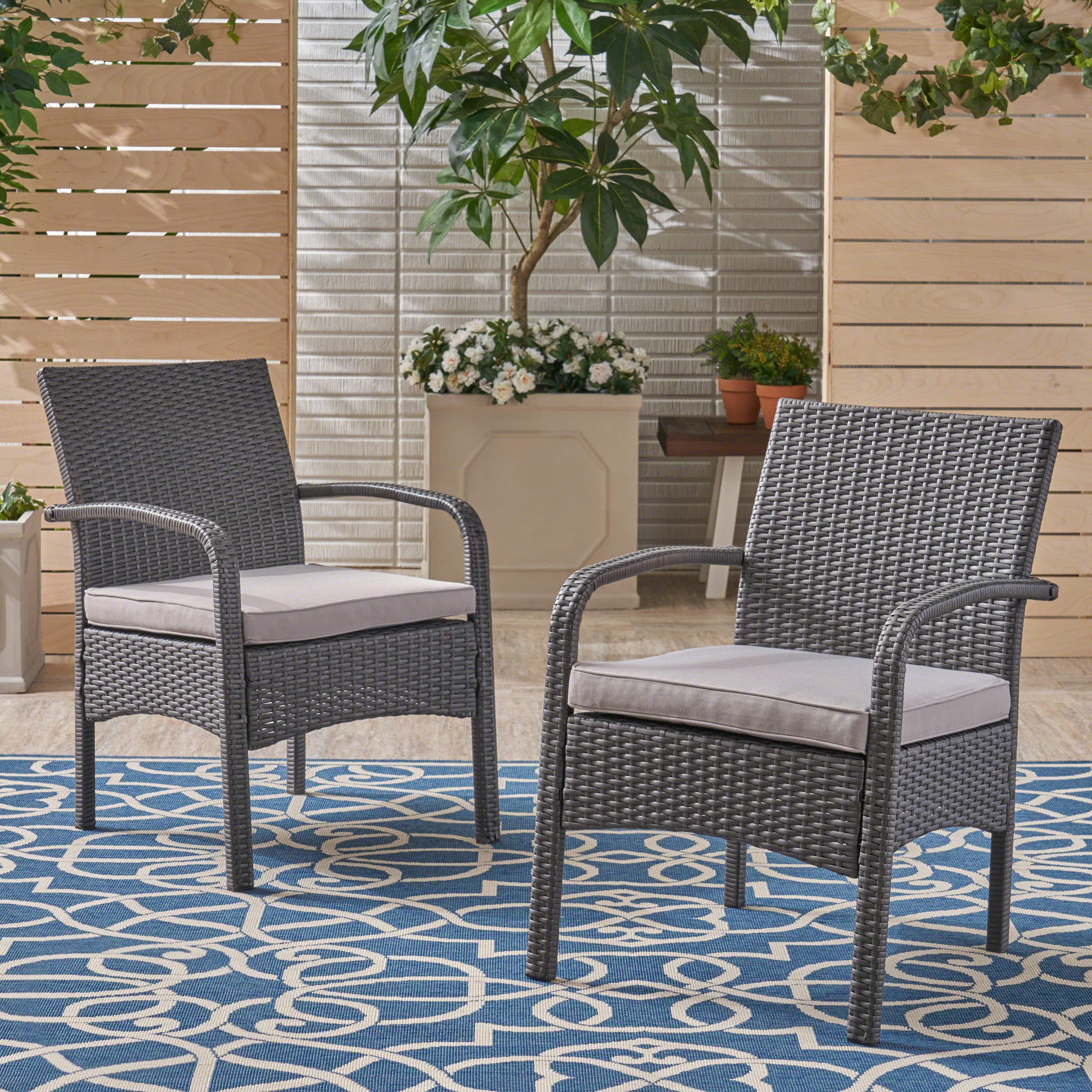 Christopher Knight Home 305810 Otto Outdoor Wicker Club Chair, Gray and Silver(Set of 2)