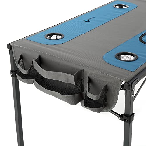ARROWHEAD OUTDOOR 51” Heavy-Duty Portable Folding Table, 8 Cup Holders, Integrated Cooler, 2 Side Storage Pouches, No Sag Surface, Carrying Case, Steel Frame, High-Grade 600D Canvas, USA-Based Support