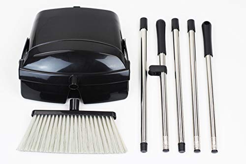 Broom and Dustpan Set Commercial Long Handle Sweep Set and Lobby Broom Upright Grips Sweep Set with Broom for Home Kitchen Room Office and Lobby Floor Dust Pan & Broom Combo Black