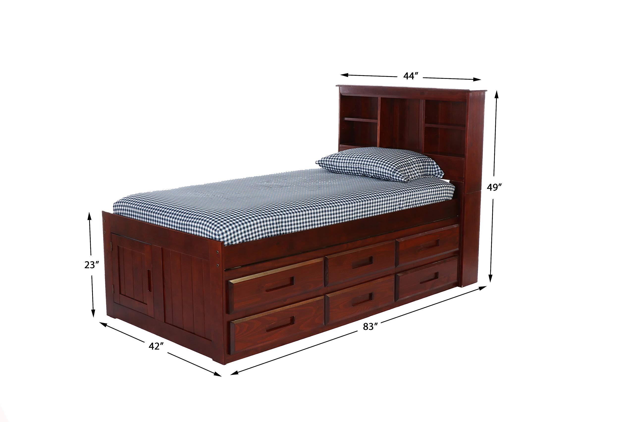 Discovery World Furniture Captain Bed with 6 Drawers (Twin, Merlot)