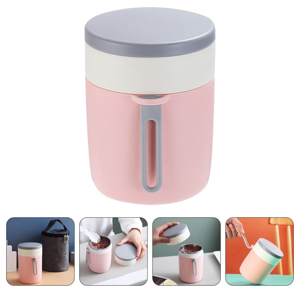 BESTonZON Insulated Food Jar Leak-proof Soup Cup with Spoon Stainless Steel Vacuum Lunch Box Breakfast Cup Thermal Cereal Cup Sealing Soup Cup for Hot Cold Food 450ml