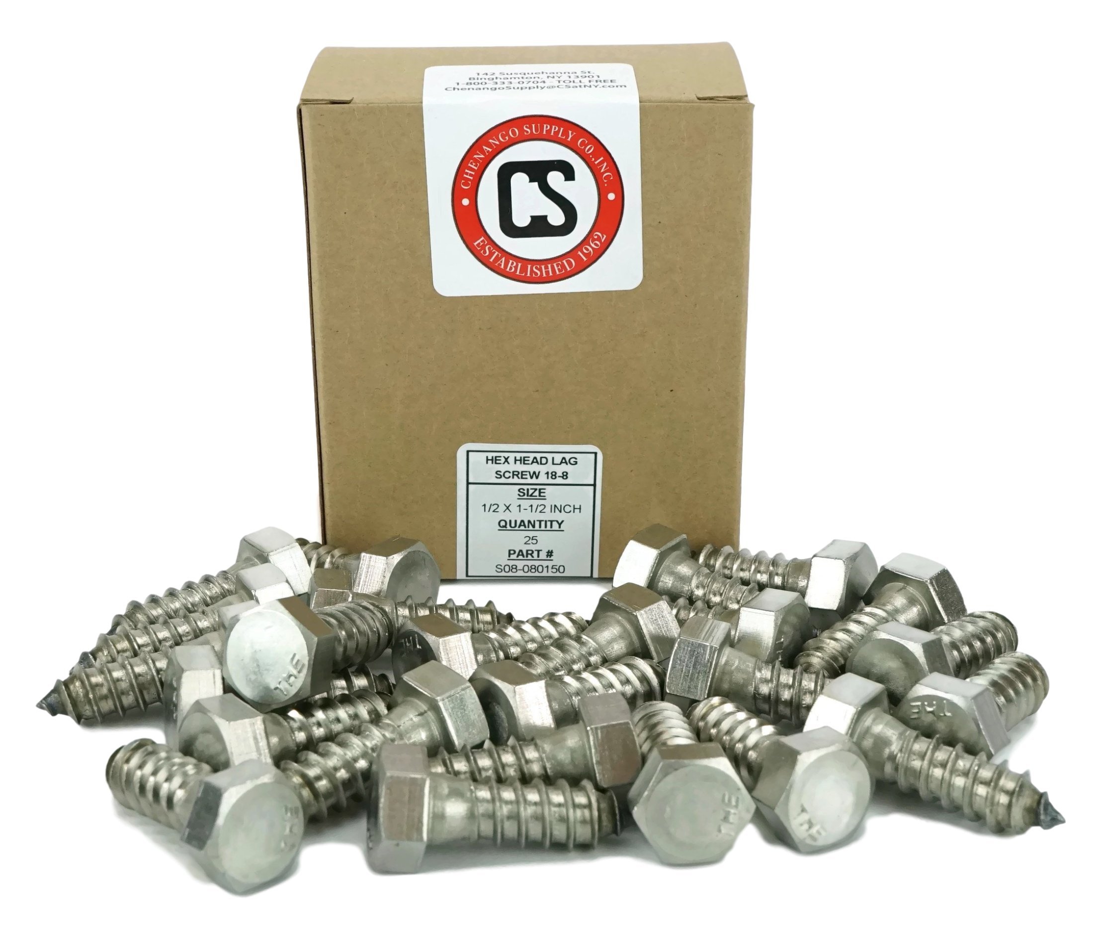 Stainless 1/2 x 1-1/2" Hex Lag Screw (1-1/2" to 5" Lengths Available in Listing), 18-8 Stainless Steel, 25 Pieces (1/2 x 1-1/2")