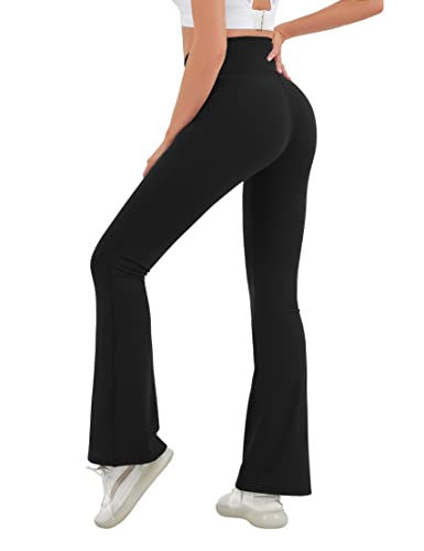 HEGALY Women's Flare Yoga Pants - Crossover Flare Leggings High Waisted Bootcut Bell Bottom Workout Sweatpants Black