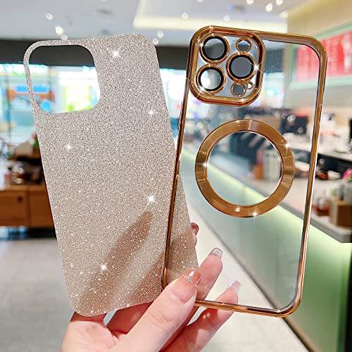 Eiyikof iPhone 12 Pro Max Magnetic Case, Luxury Glitter Bling Clear TPU Cover with Camera Lens Protector - Purple